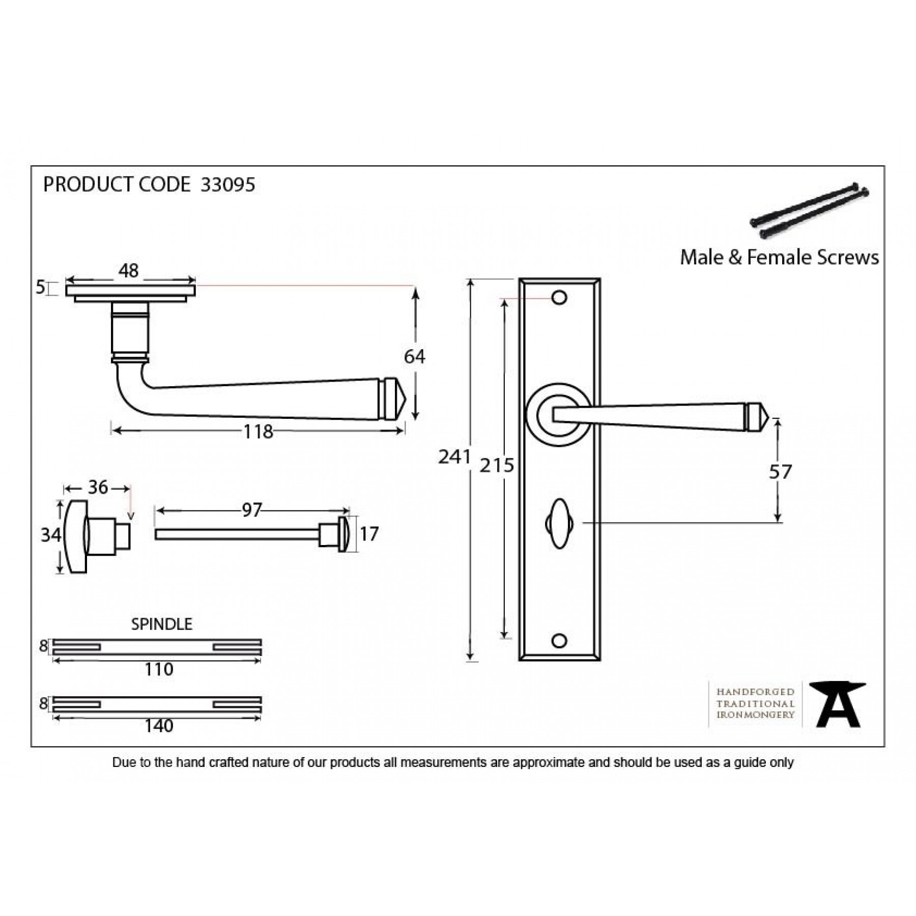 Avon Lever Latch Set - Large Black - Locks Doors and Windows