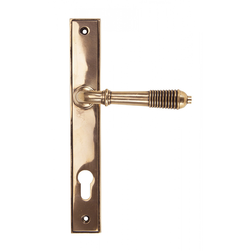 Reeded Slimline Espag Lever Lock Set - Aged Brass - Locks Doors and Windows